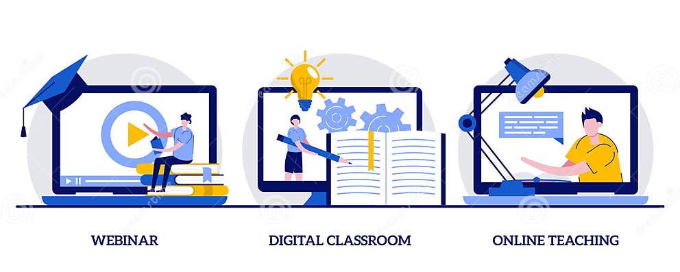 Webinar, Digital Classroom, Online Teaching Concept with Tiny Character ...