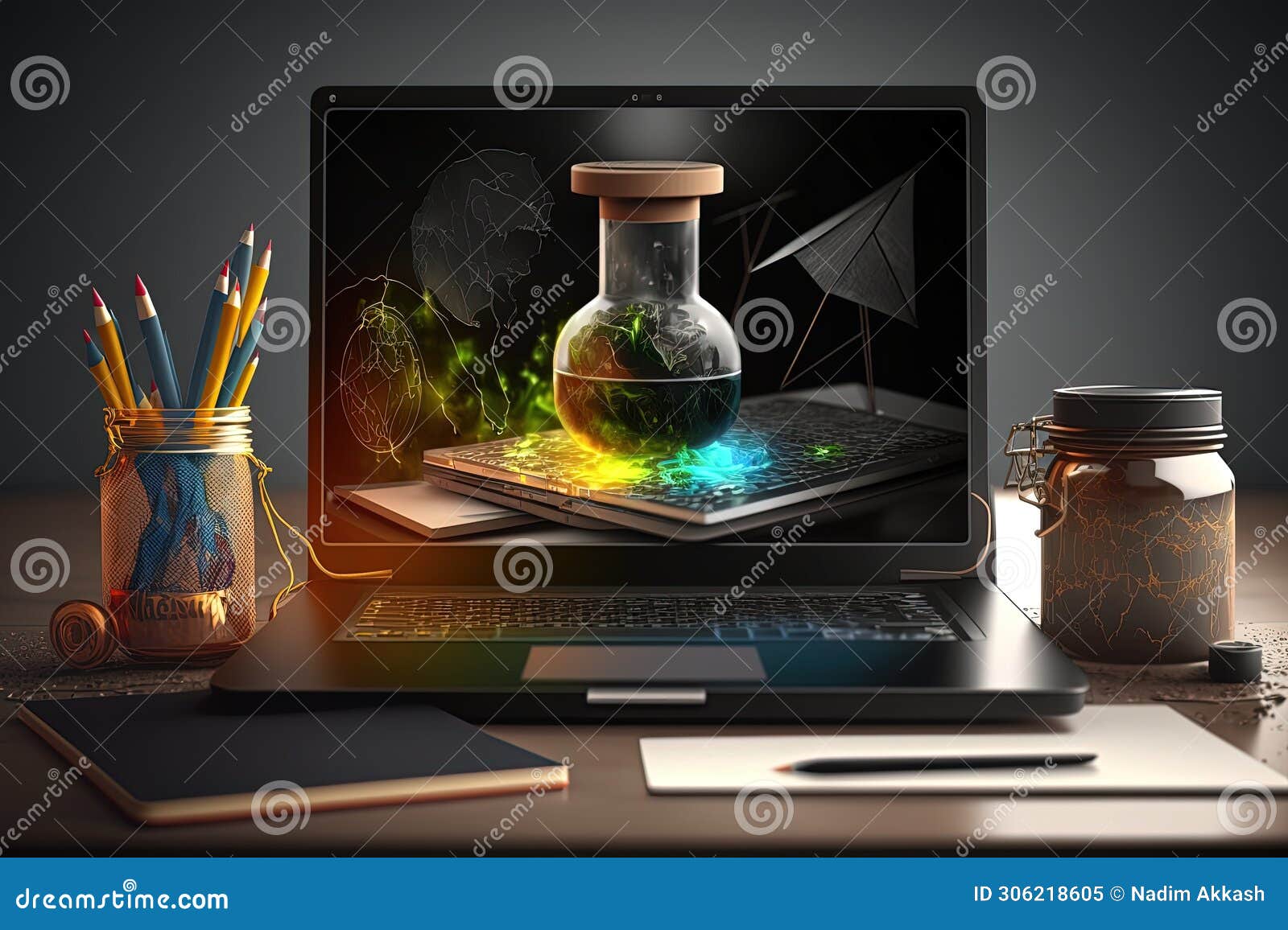 Webinar Education Concept Laptop Blackboard Mortar Board Computer ...