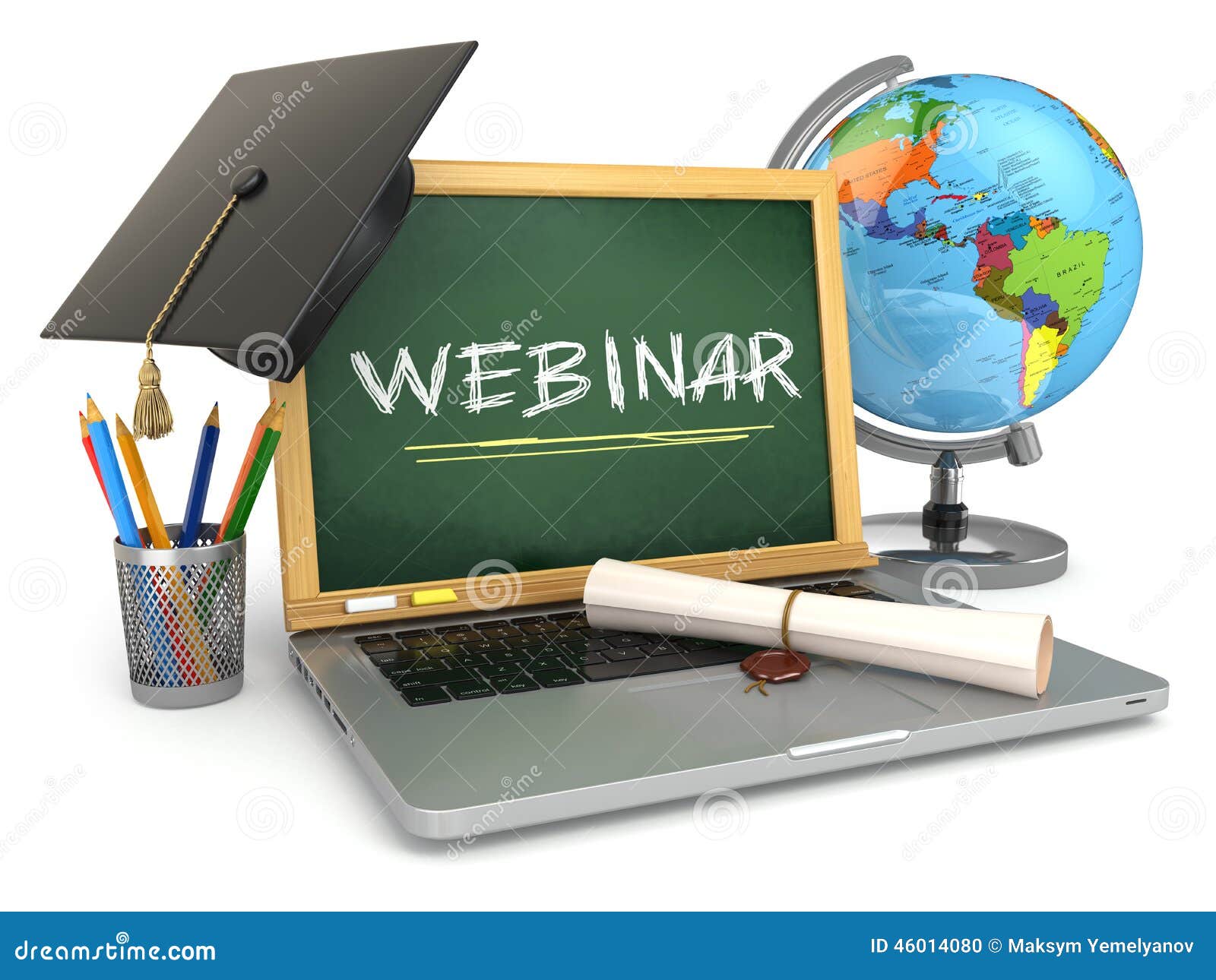Webinar Education Concept. Laptop with Blackboard, Mortar Board Stock ...