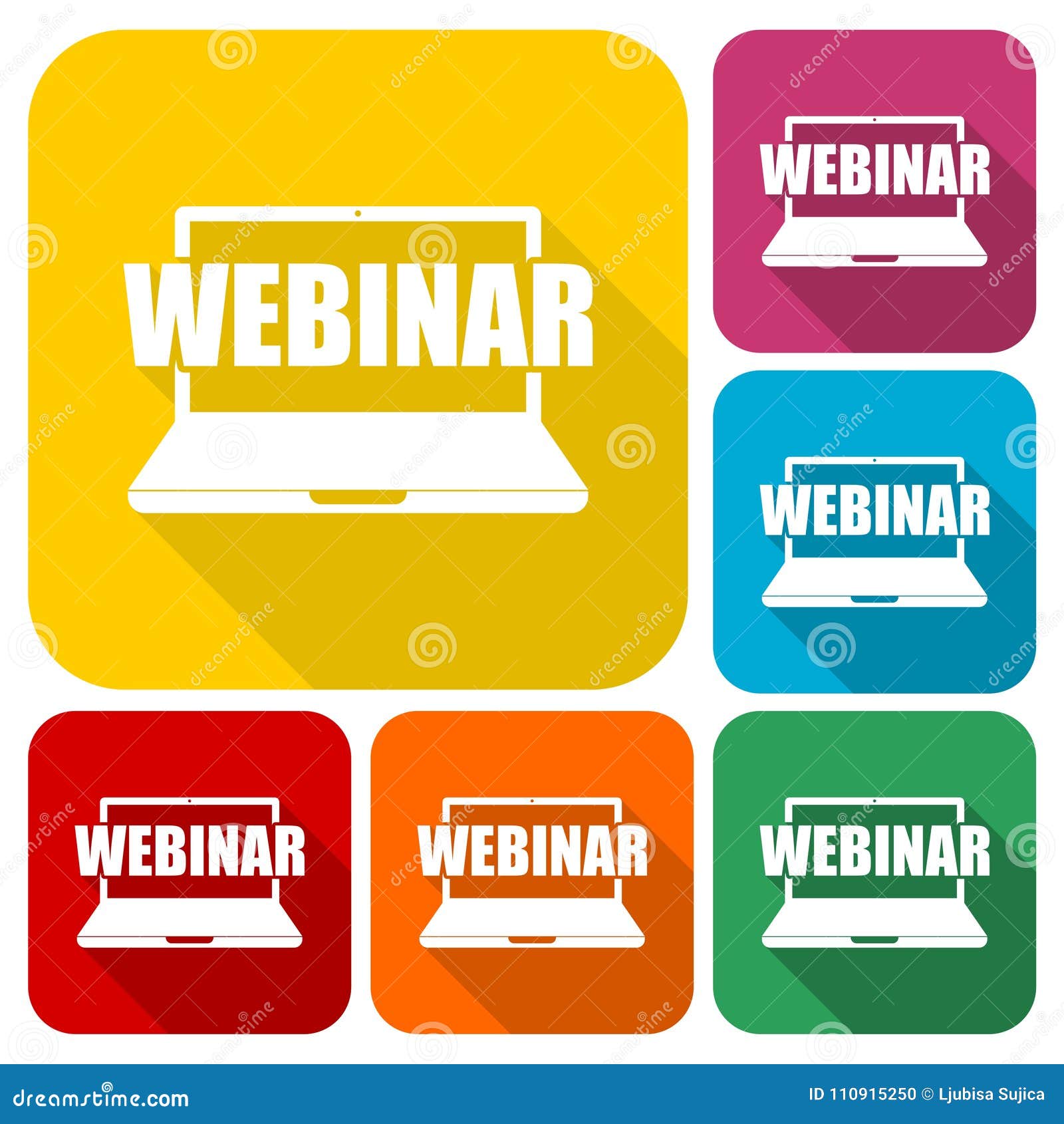 Webinar Icons Set with Long Shadow Stock Vector - Illustration of ...