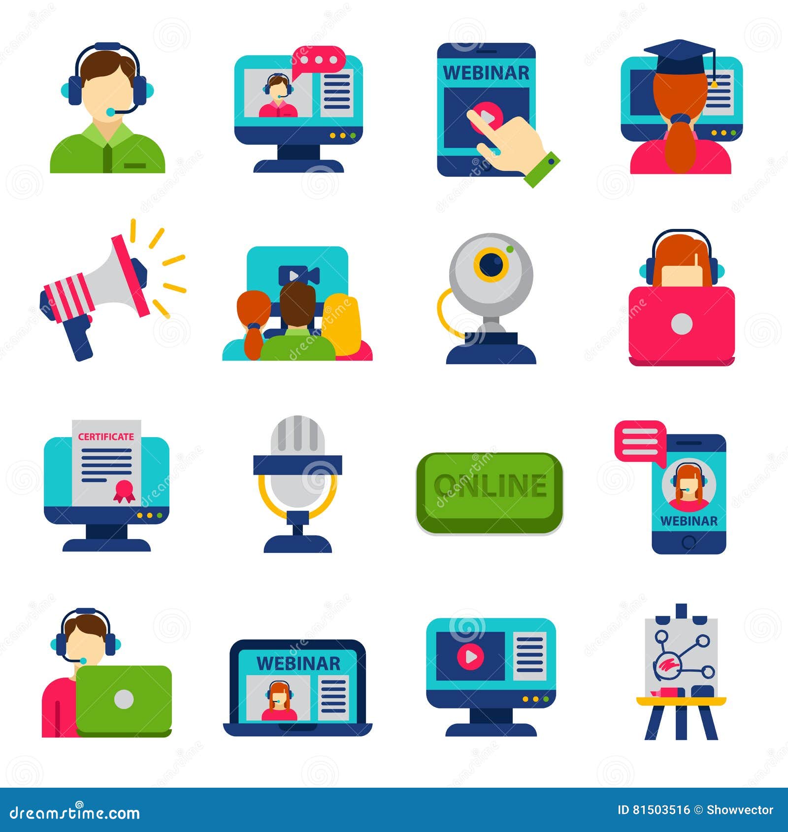 Webinar icons vector set. stock vector. Illustration of manager - 81503516