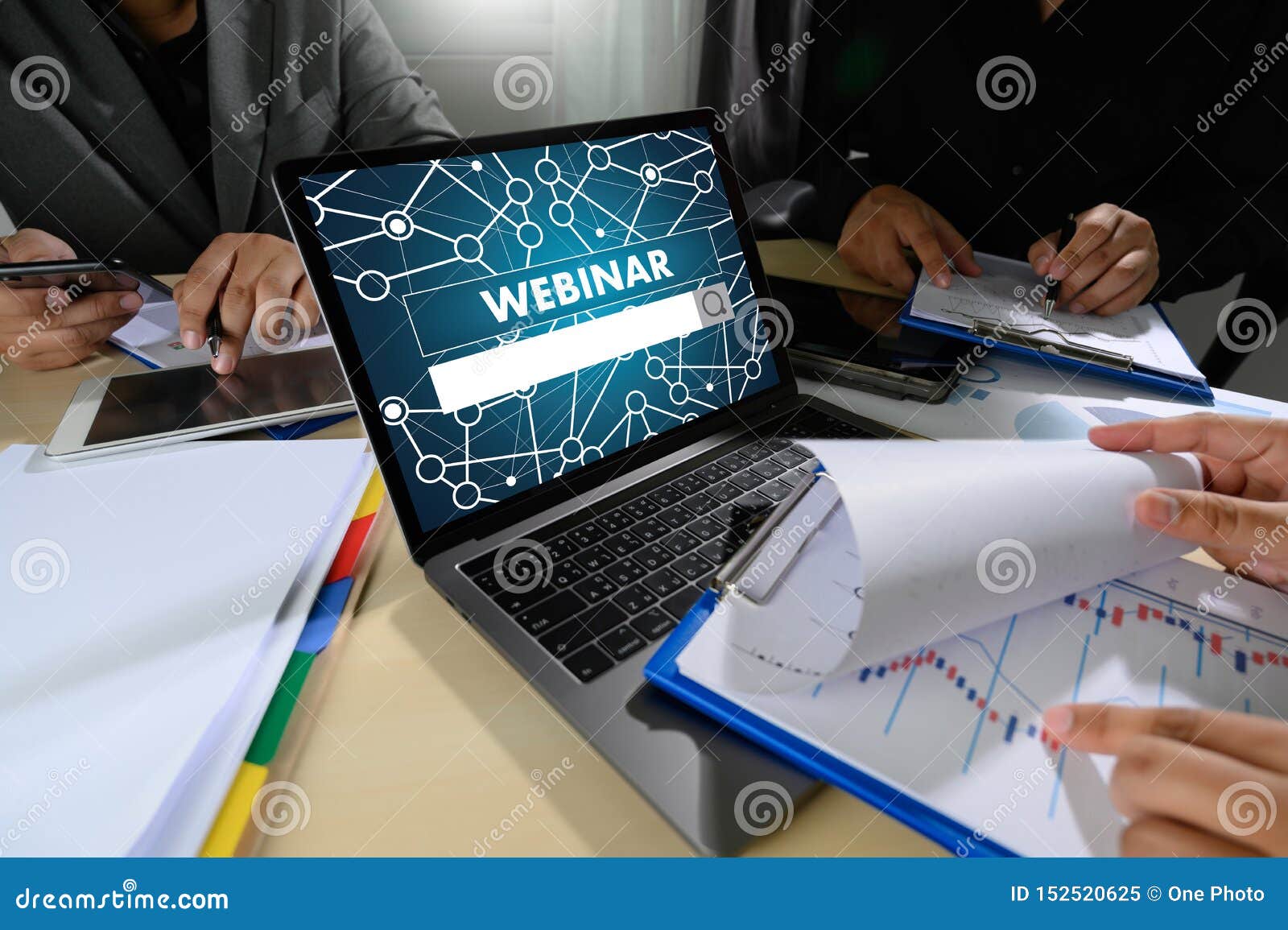 WEBINAR Man Hand on Table Business, Coffee, Split Tone WEBINAR Phone ...