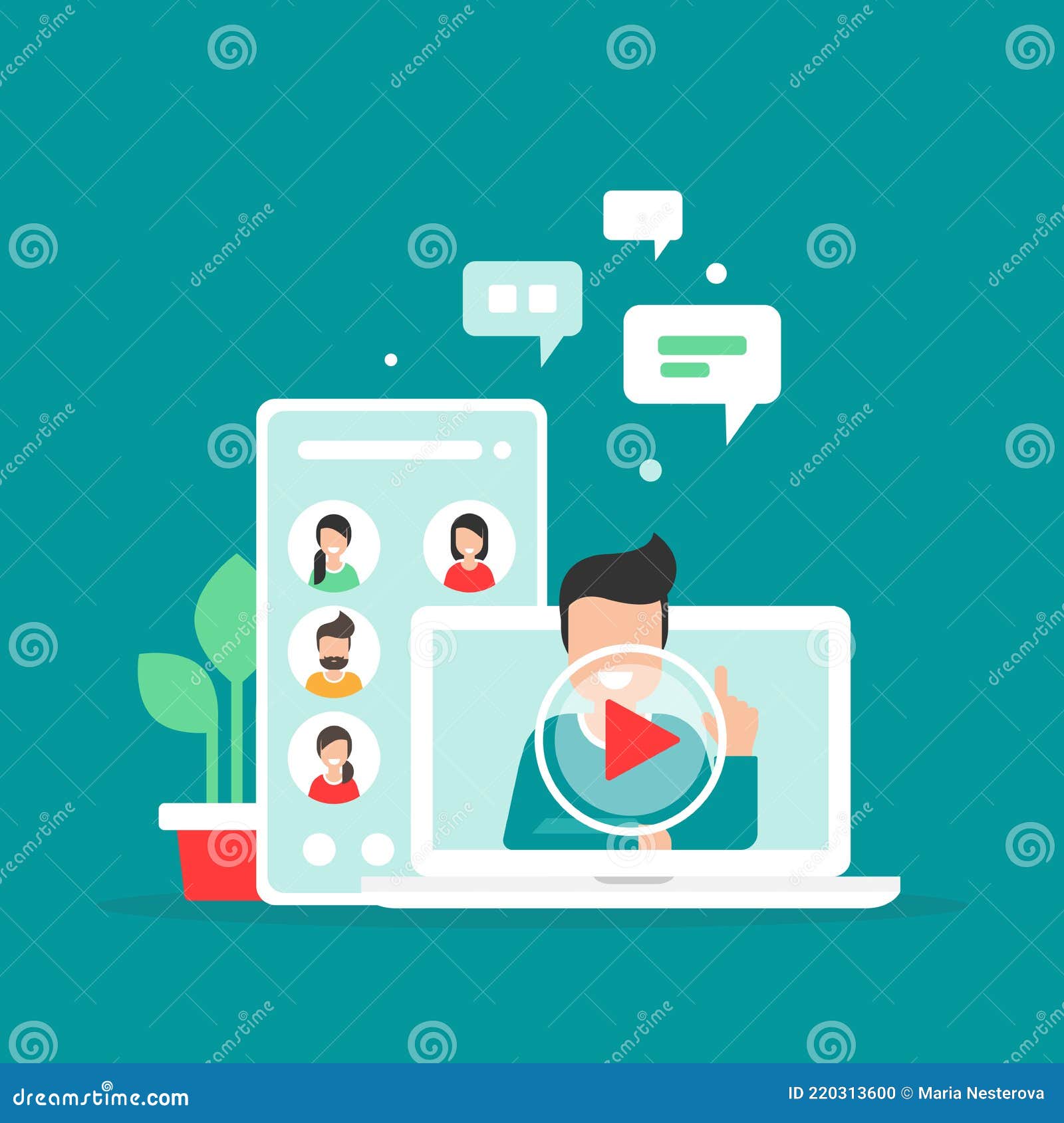 Webinar, Online Lass, Remote Team Work Concept. Learn and Study Via ...