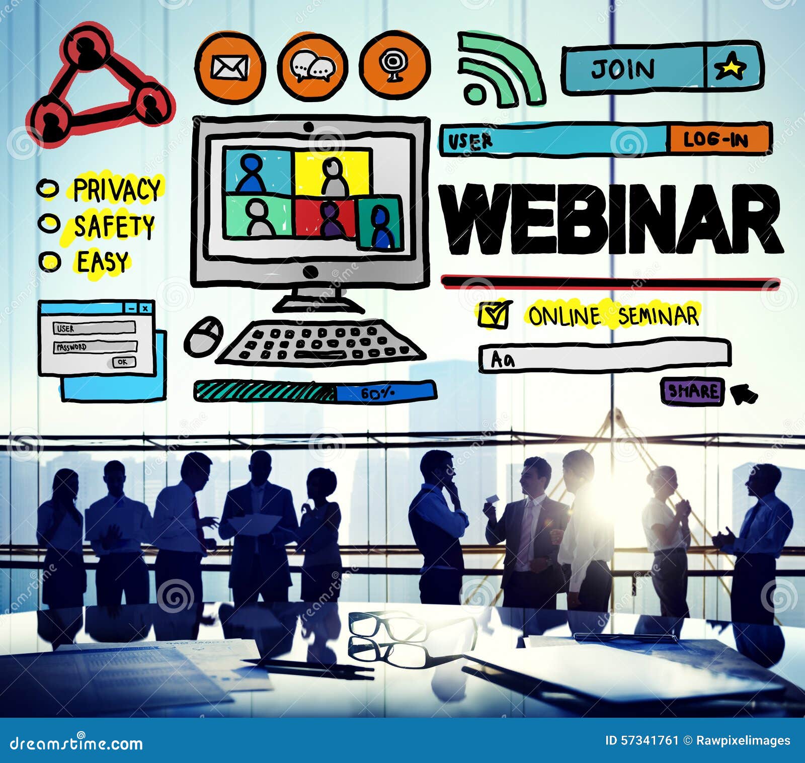 Webinar Online Seminar Global Conmmunications Concept Stock Image ...