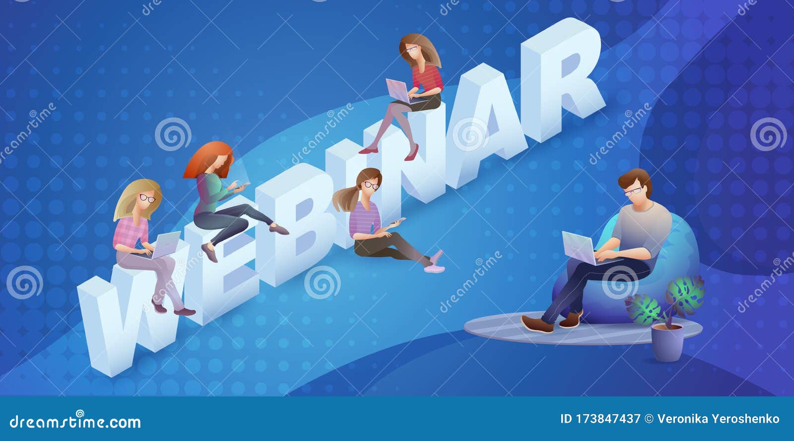 Webinar and Online Training Concept. People with Digital Gadgets ...