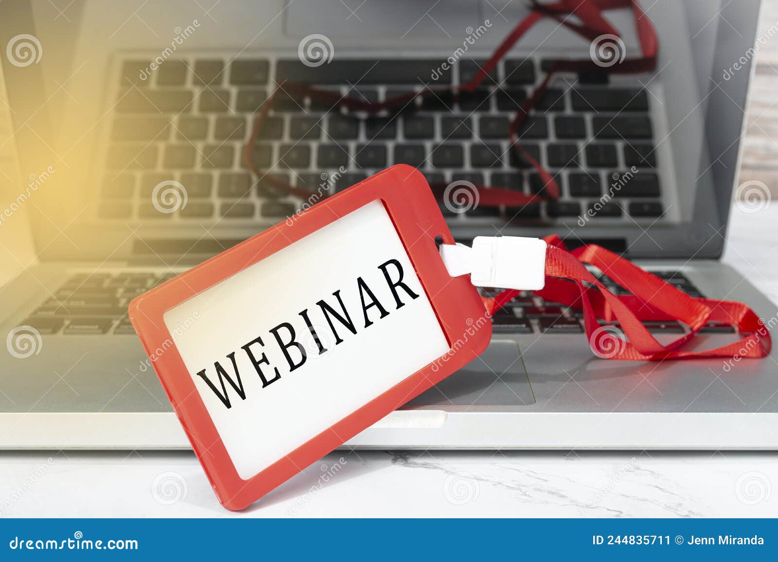 Webinar Text Written on Red Name Tag Placed on a Laptop. Stock Image ...