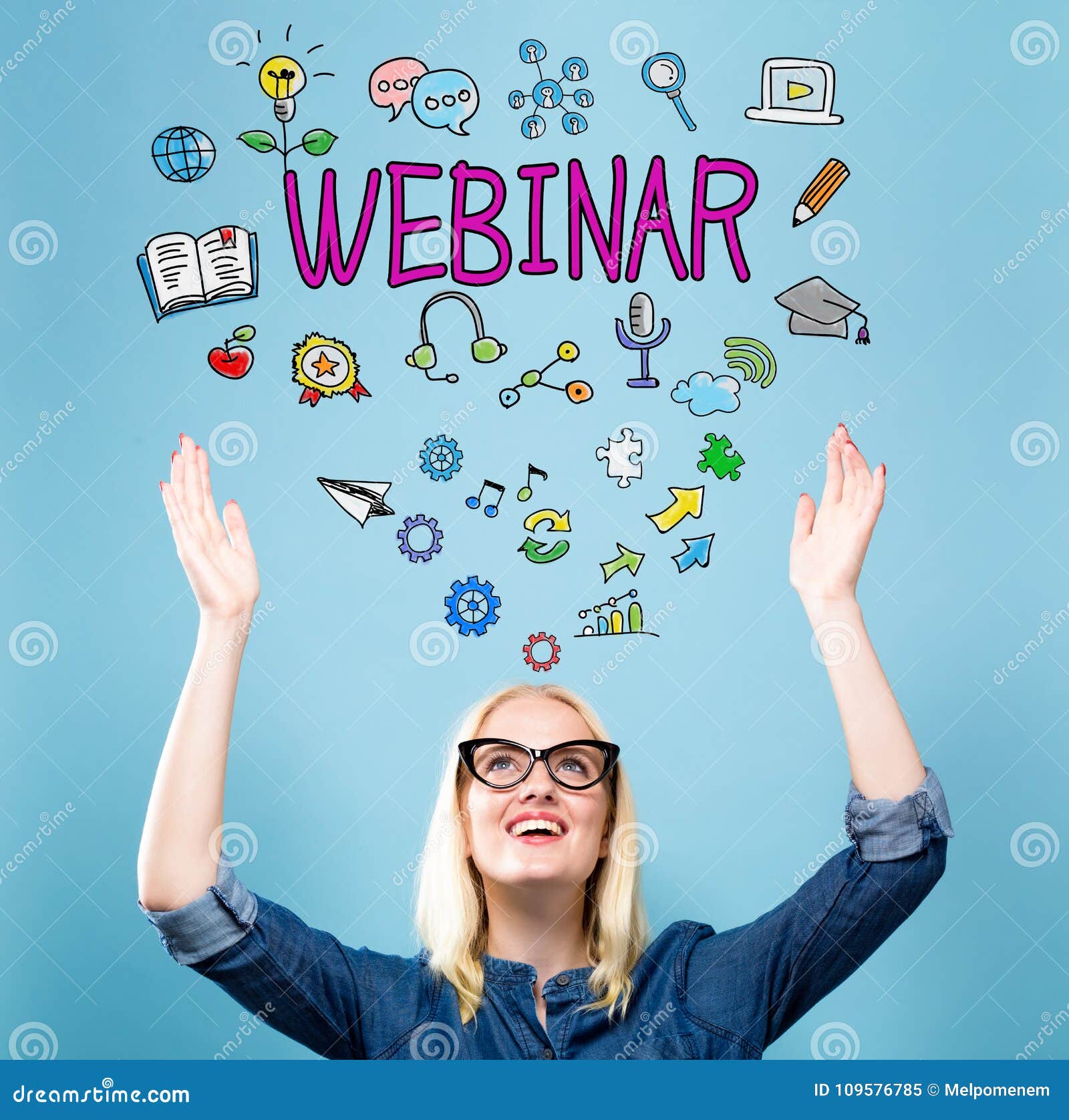 Webinar with young woman stock image. Image of background - 109576785