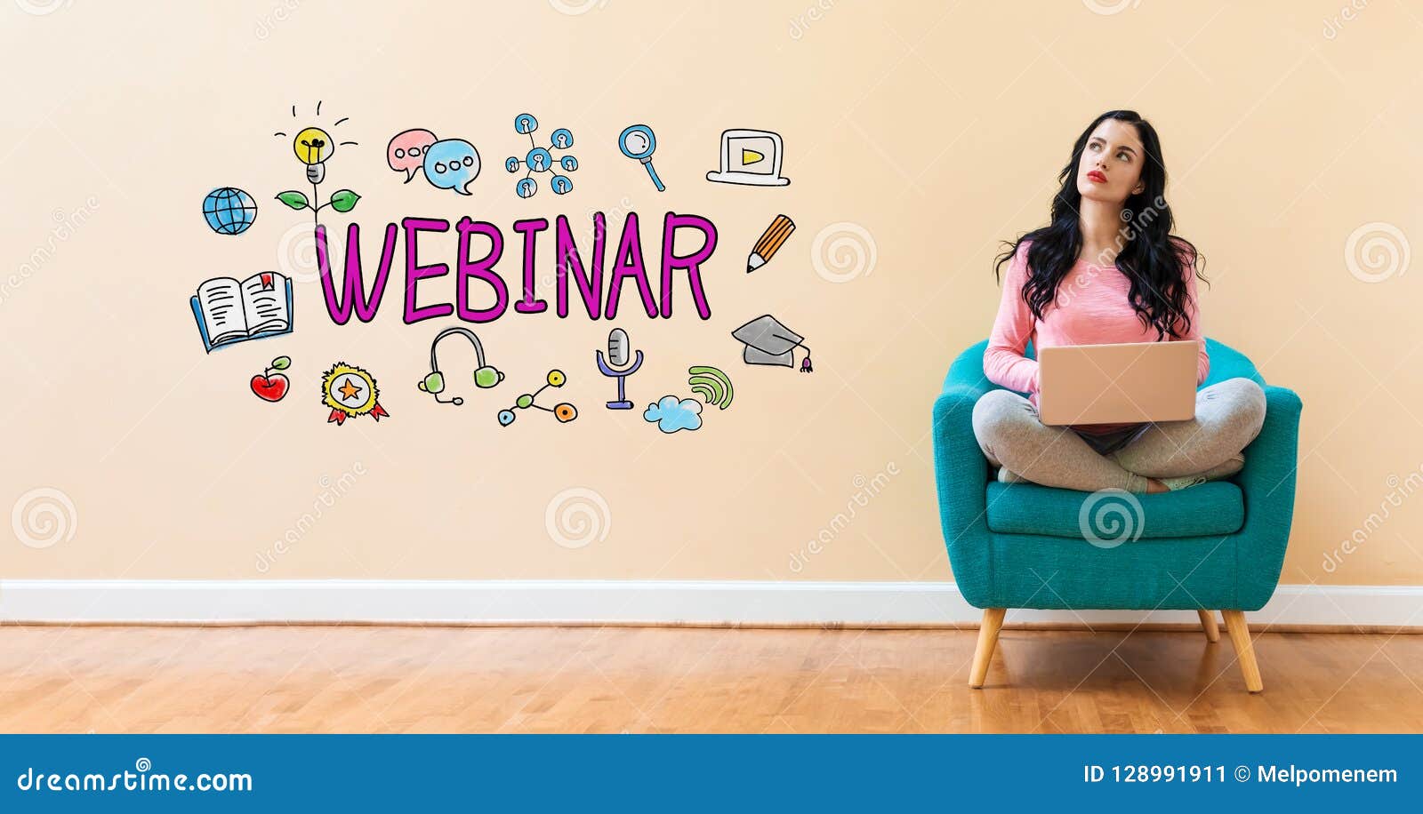 Webinar with Woman Using a Laptop Stock Image - Image of school, house ...