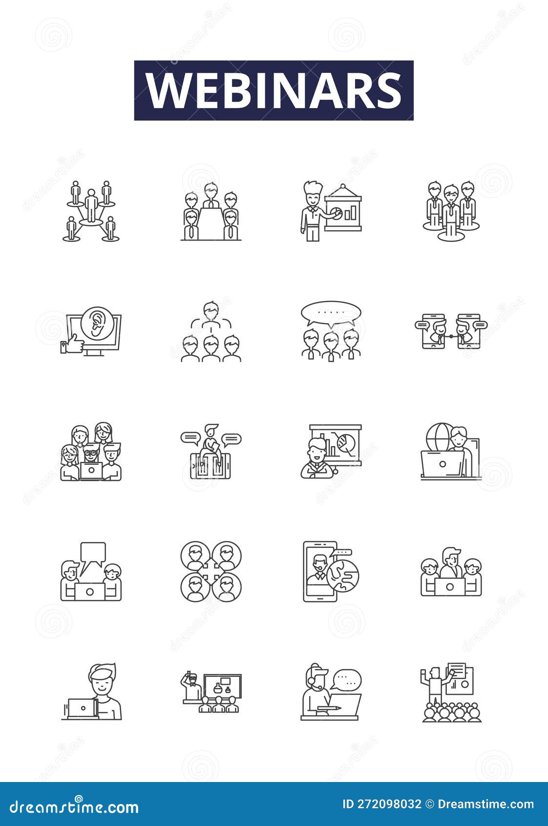 Webinars Line Vector Icons and Signs. Online, Virtual, Webcast ...