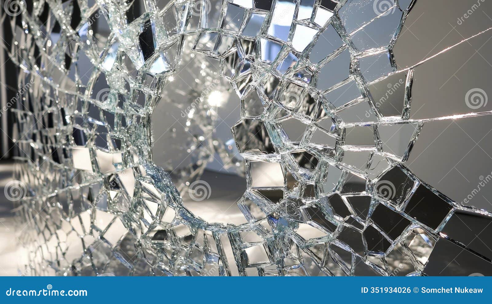 Weblike Design Of Cracked Mirror Art Installation In A Modern ...