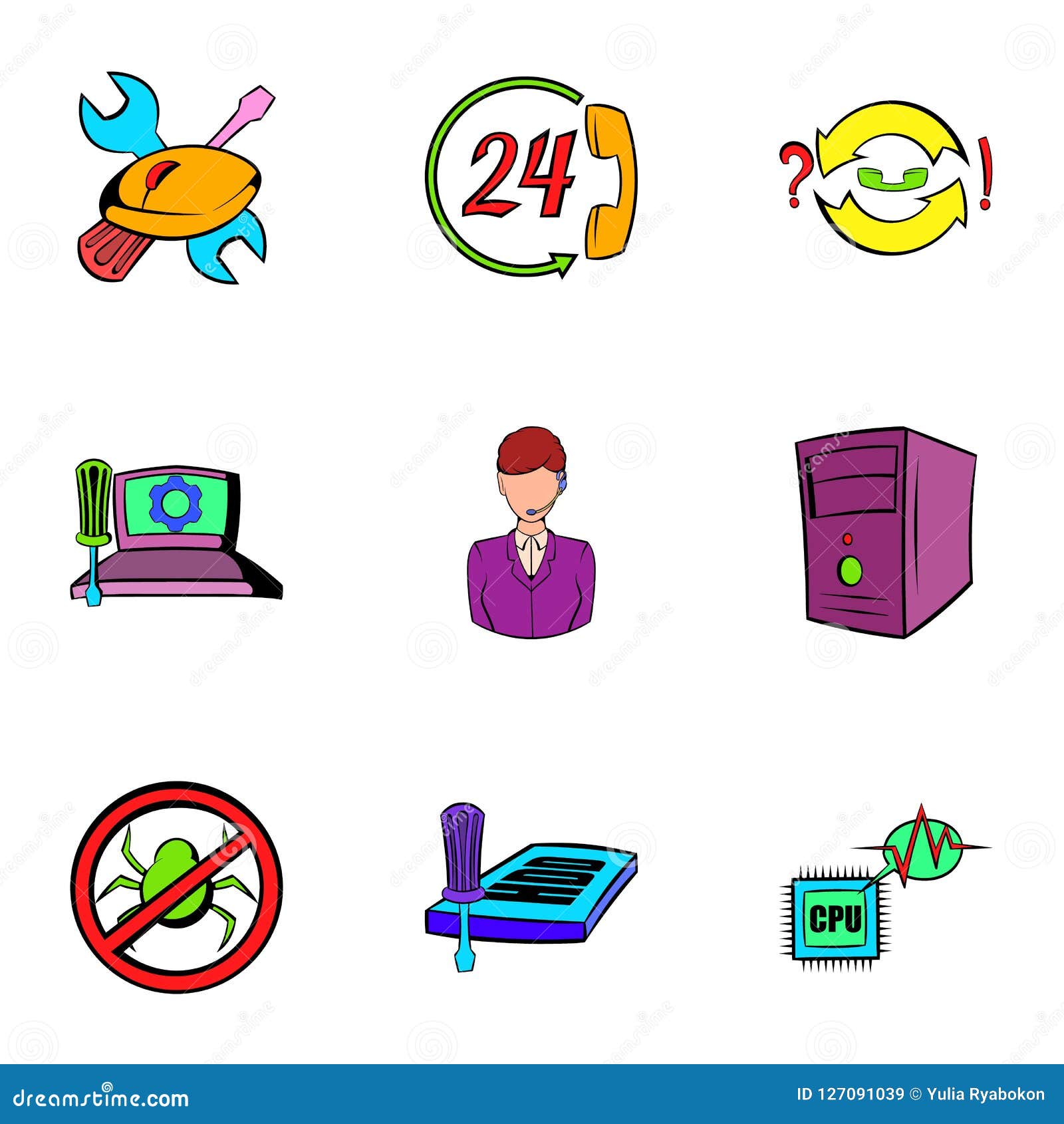 Webmaster Icons Set, Cartoon Style Stock Illustration - Illustration of ...