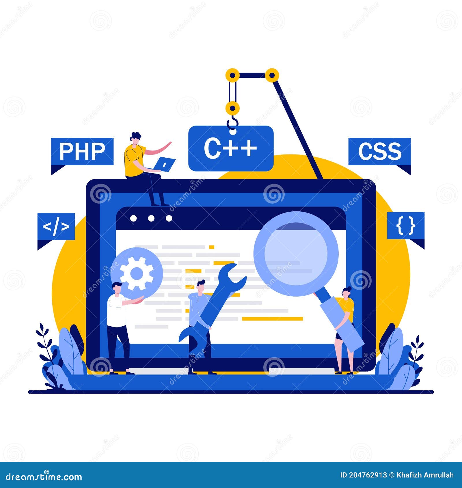 Webontwikkelingsconcept Met Een Klein Karakter. Het Team Van ...