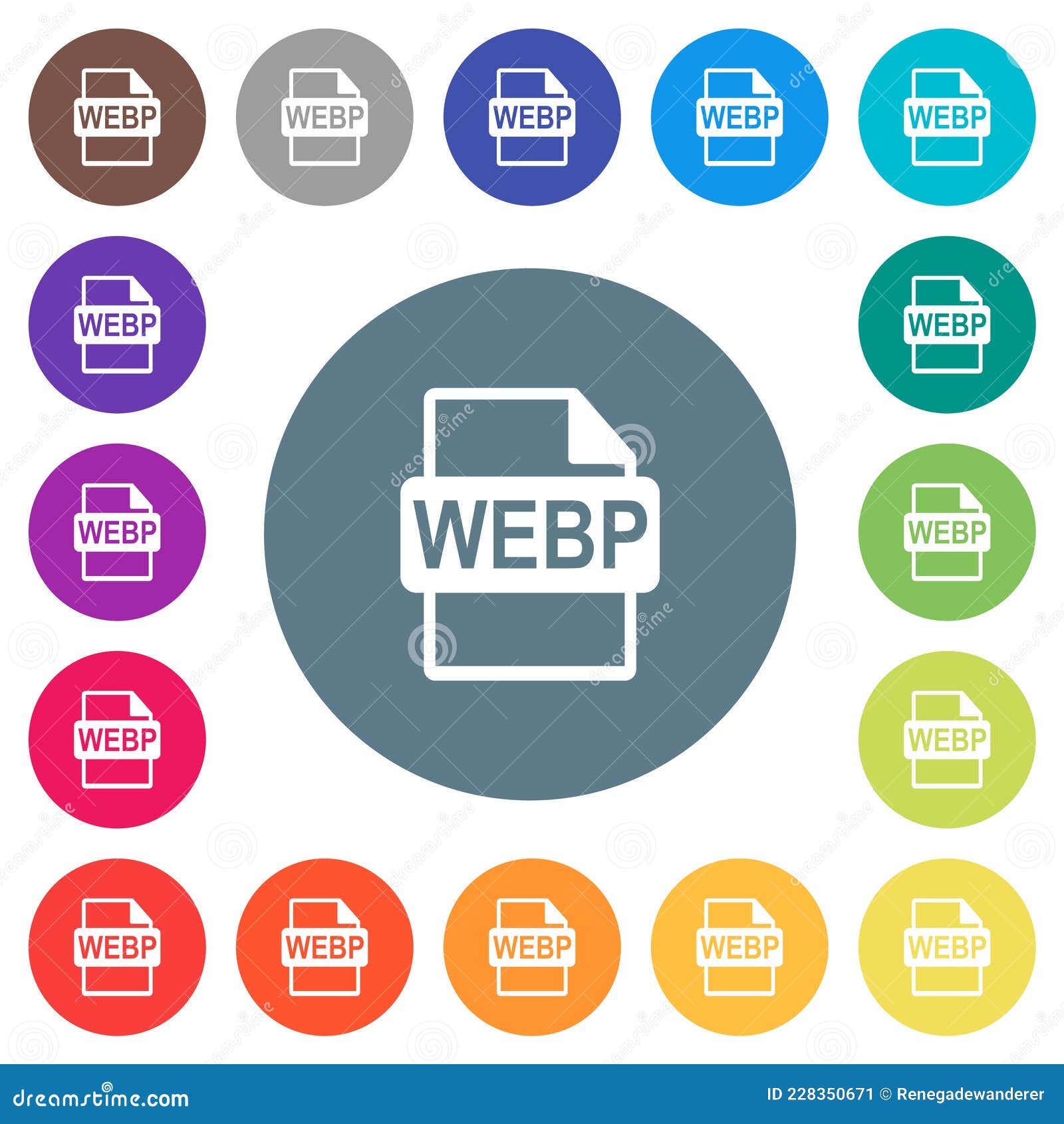WEBP File Format Flat White Icons on Round Color Backgrounds Stock ...