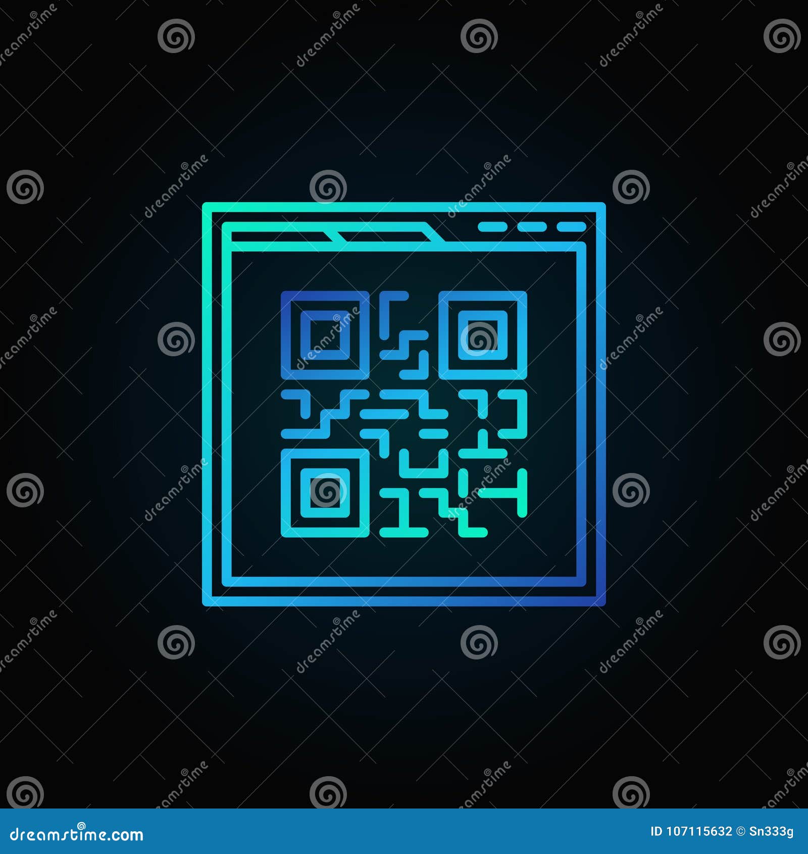 Webpage Blue Scan Code Vector Linear Icon on Dark Background Stock ...