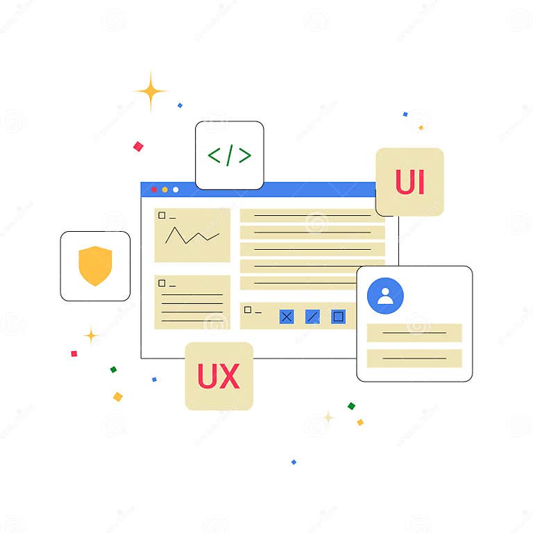 UI and UX Design Elements in Flat Vector Illustration Symbolizing Web ...