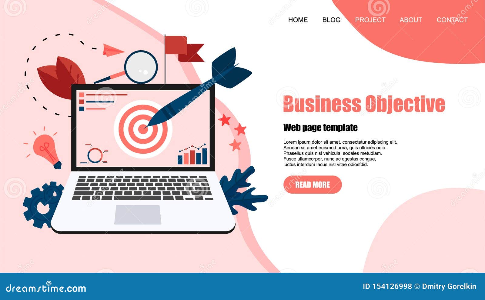 Webpage Template. Business Objective with an Arrow, Hit the Target ...