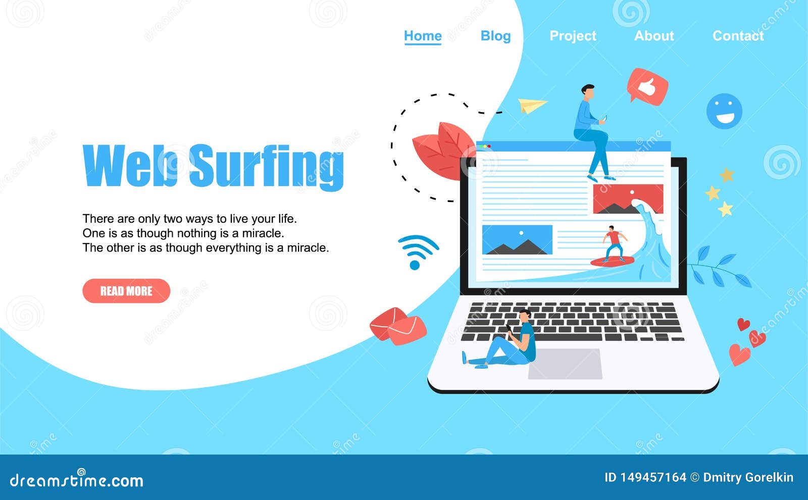 Webpage Template. Surfer Surfing A Wave Web Page Vector Illustration ...