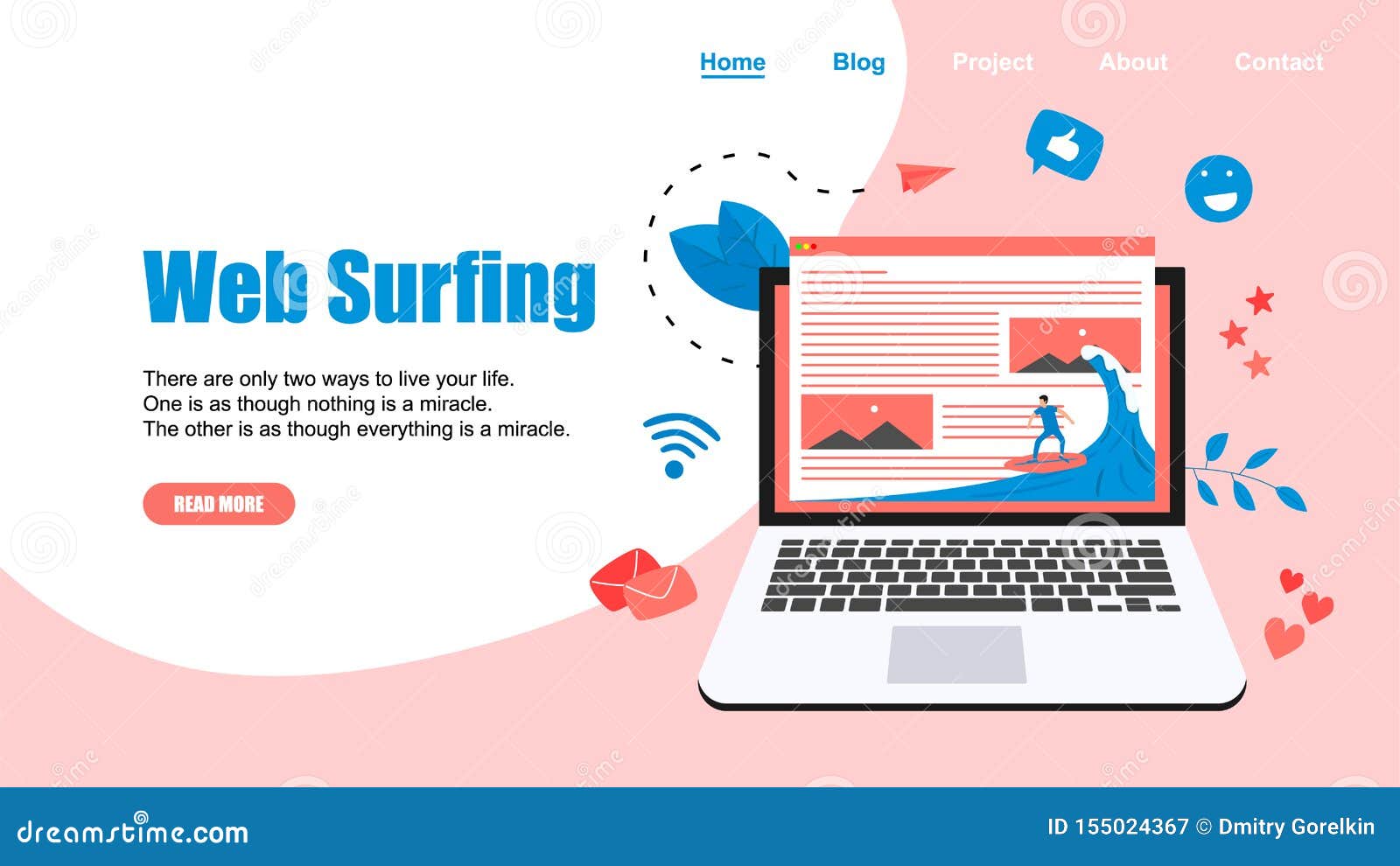 Webpage Template. Surfer Surfing a Wave Web Page Vector Illustration ...