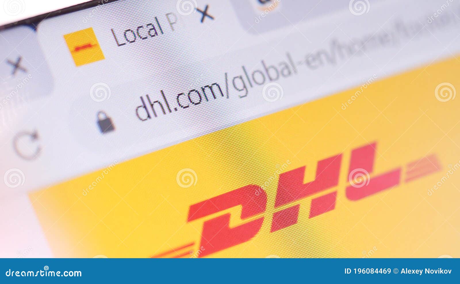 DHL Website Address in Browser and Logo on the Computer Screen ...