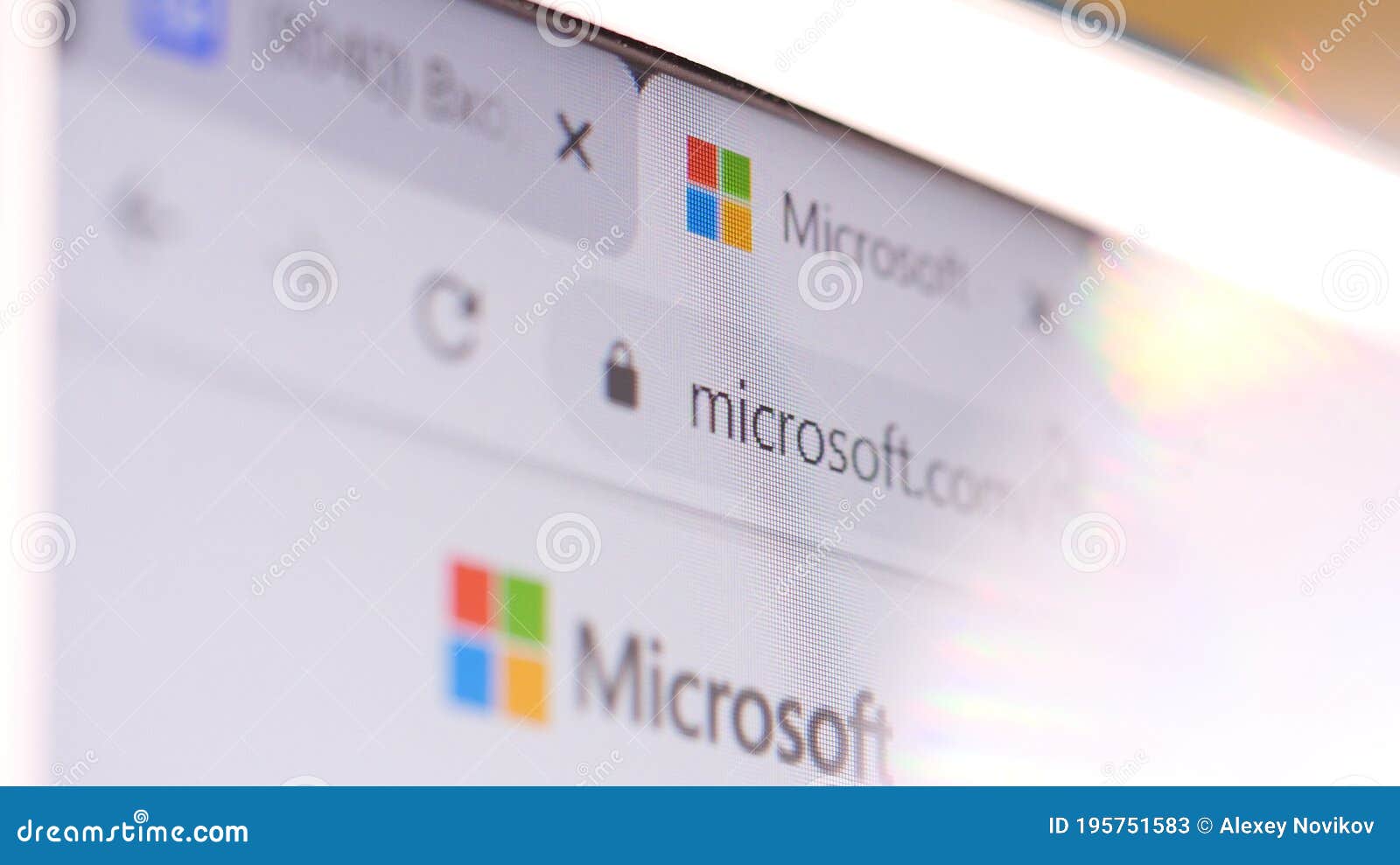 Microsoft Domain Name in Browser and Logo on the Computer Screen ...