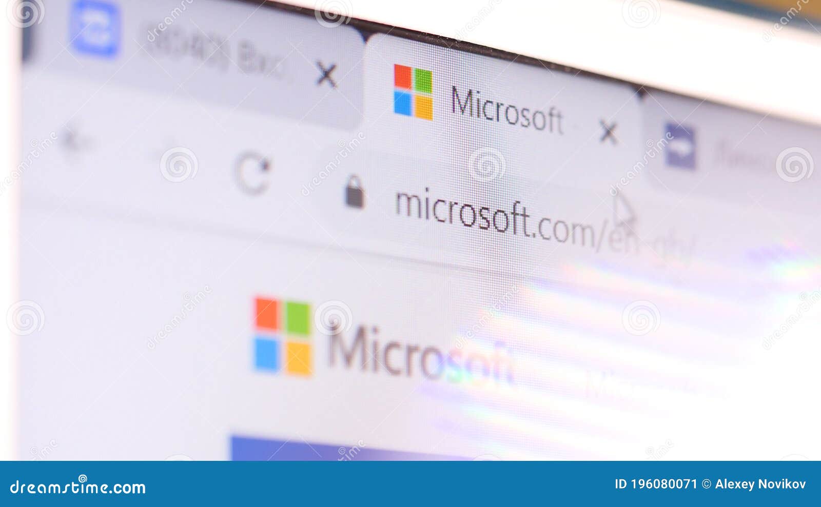 Microsoft Website Address in Browser and Logo on the Computer Screen ...