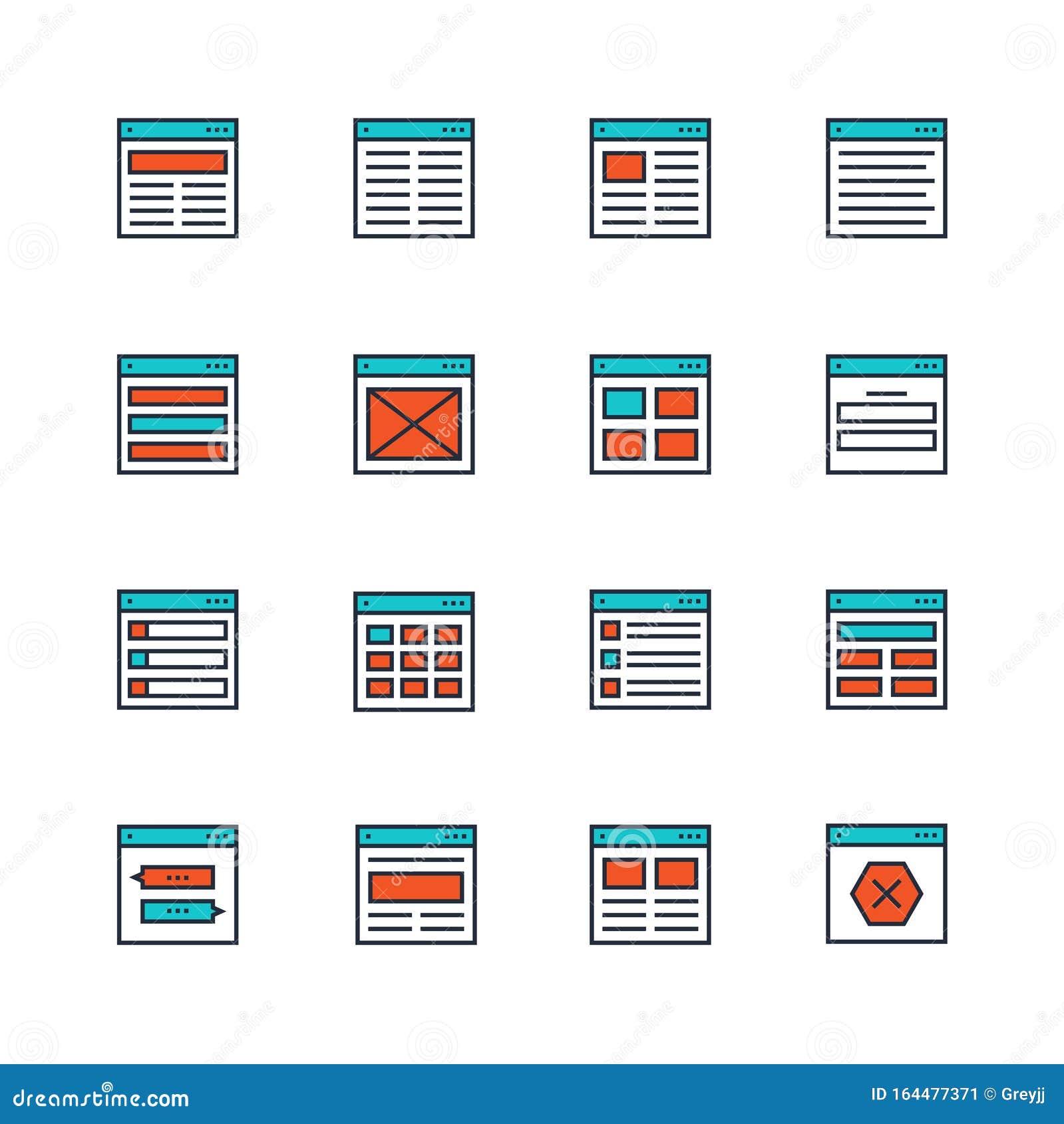 Website or Application Wireframe Template and Design Layout Colored ...