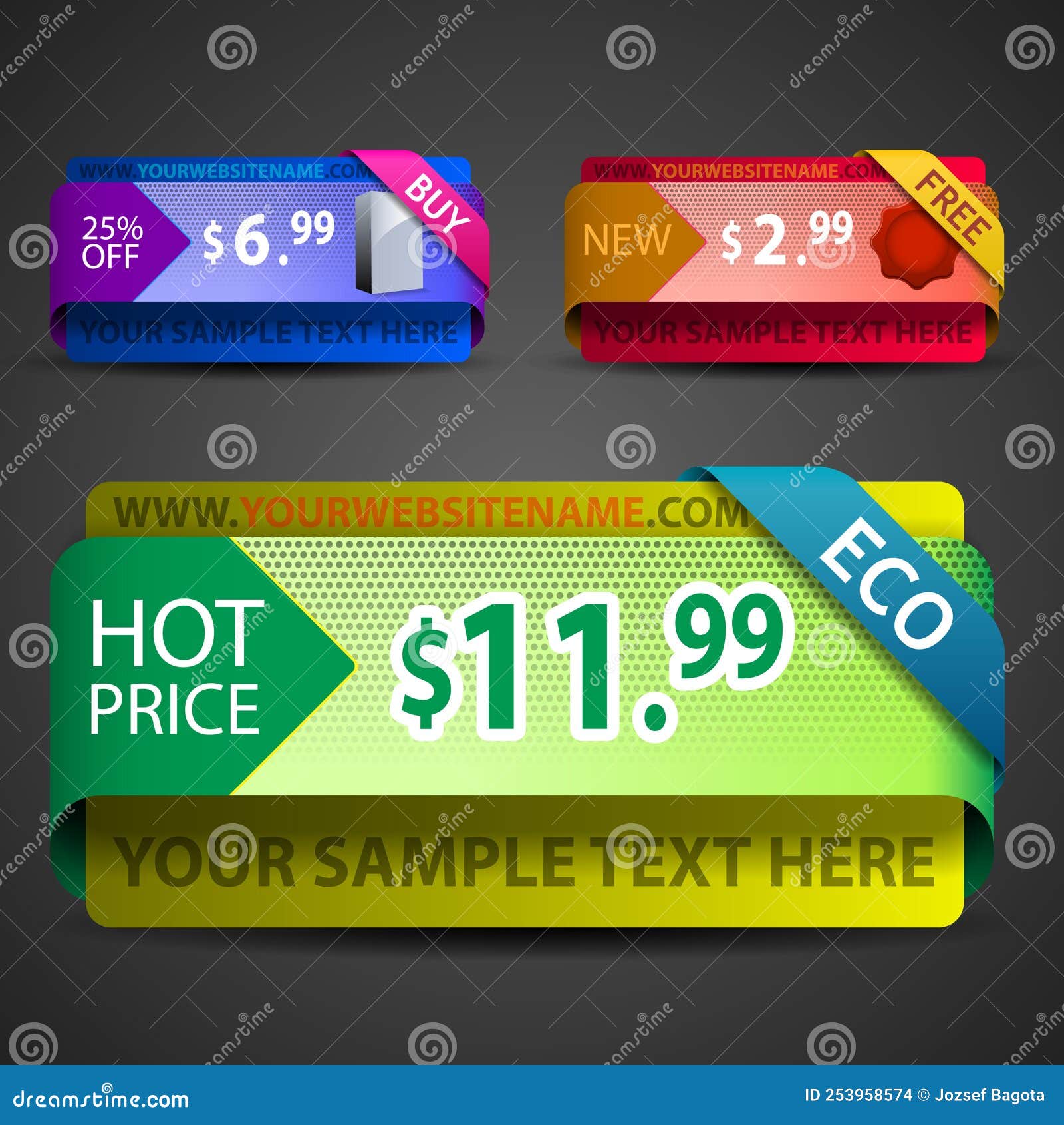 Website Banner Set stock vector. Illustration of curled - 253958574