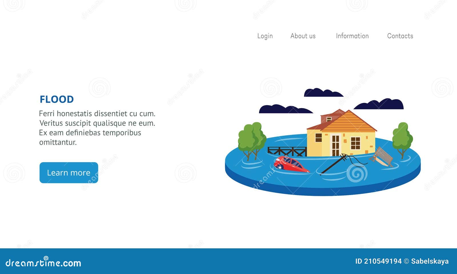 Website Banner Template with Flood Damage Scene, Flat Vector ...