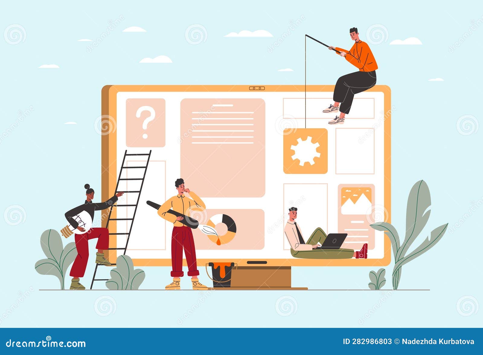 Programmers Create Website On Laptop. UX Or UI Designers Build And Setting Web Page On Monitor ...