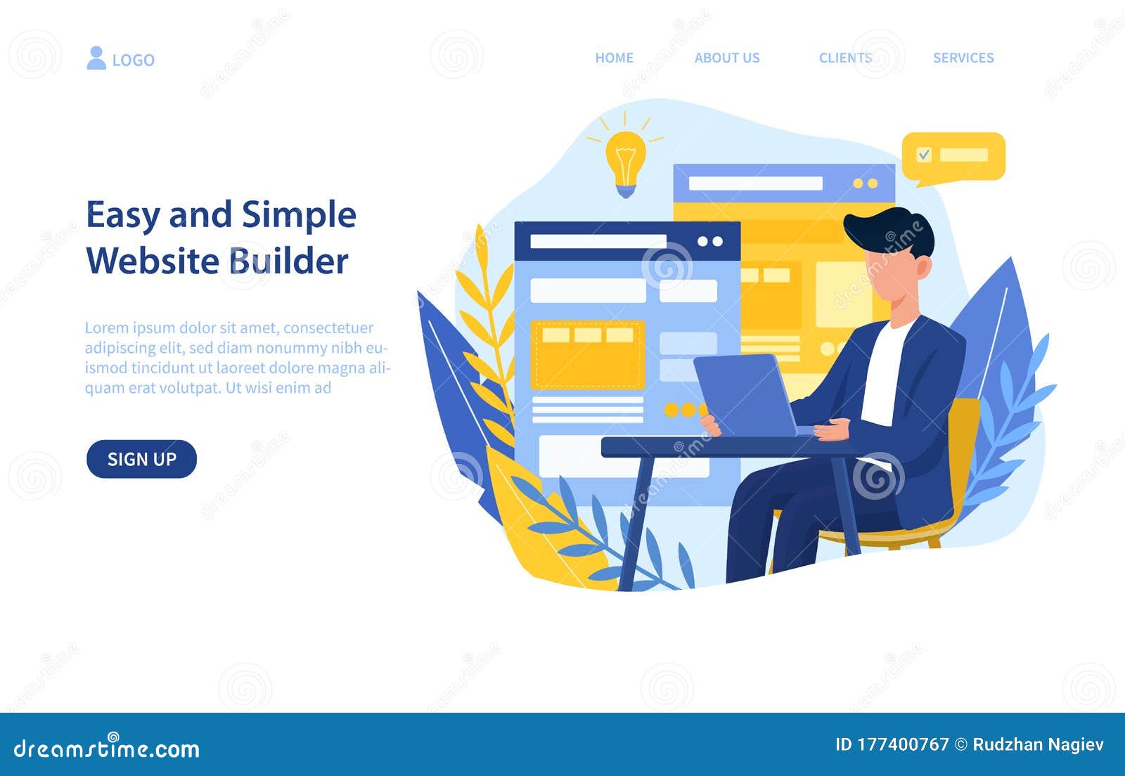 Website Builder Design Concept with Man on Laptop Stock Vector ...