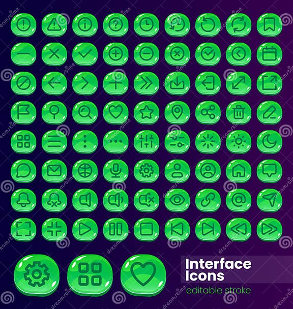 Website Building Glossy Ui Button with Linear Icon Big Set Stock Vector - Illustration of shiny ...