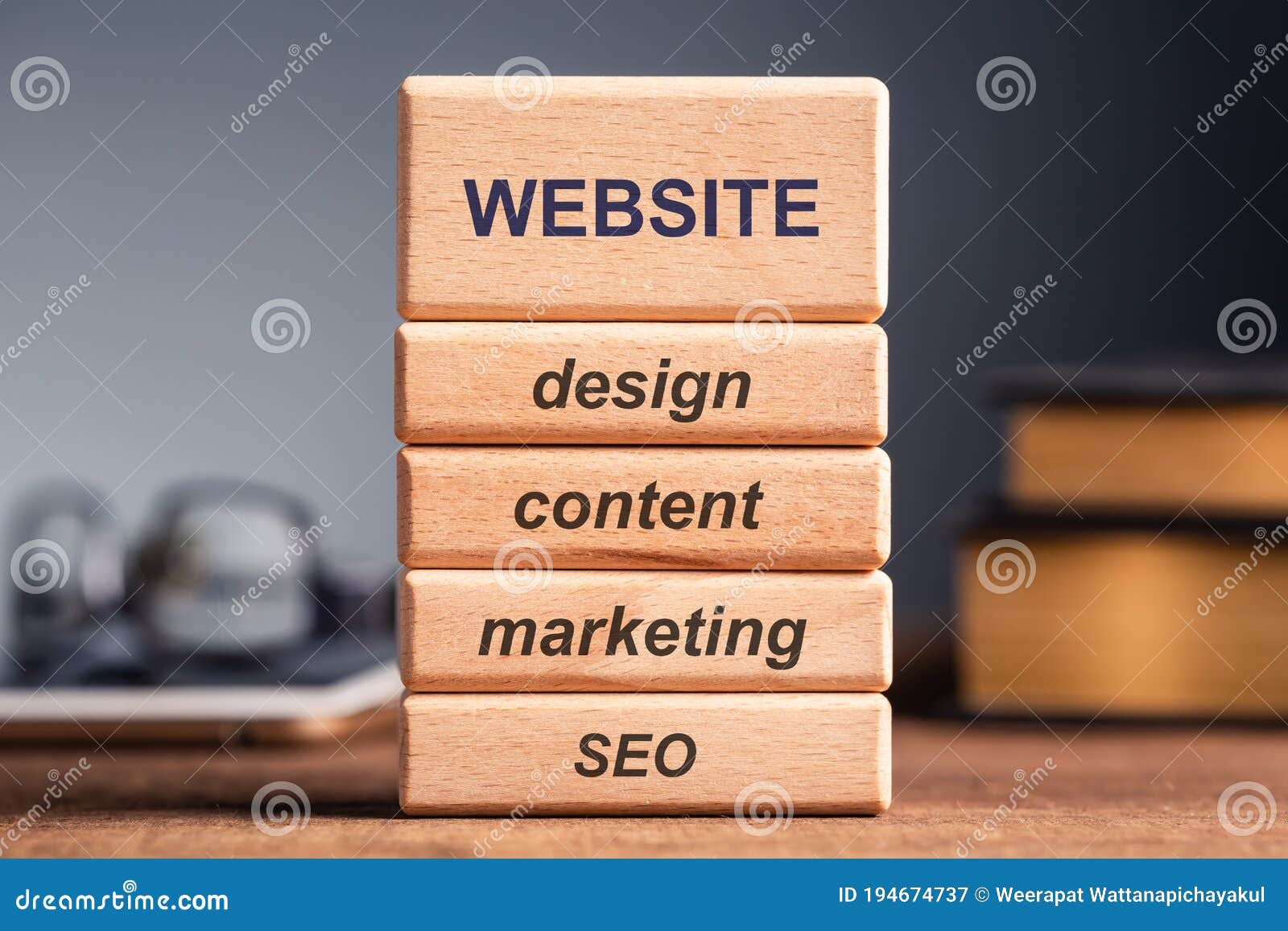 Website Building on Stack Wood Blocks Stock Image - Image of message ...