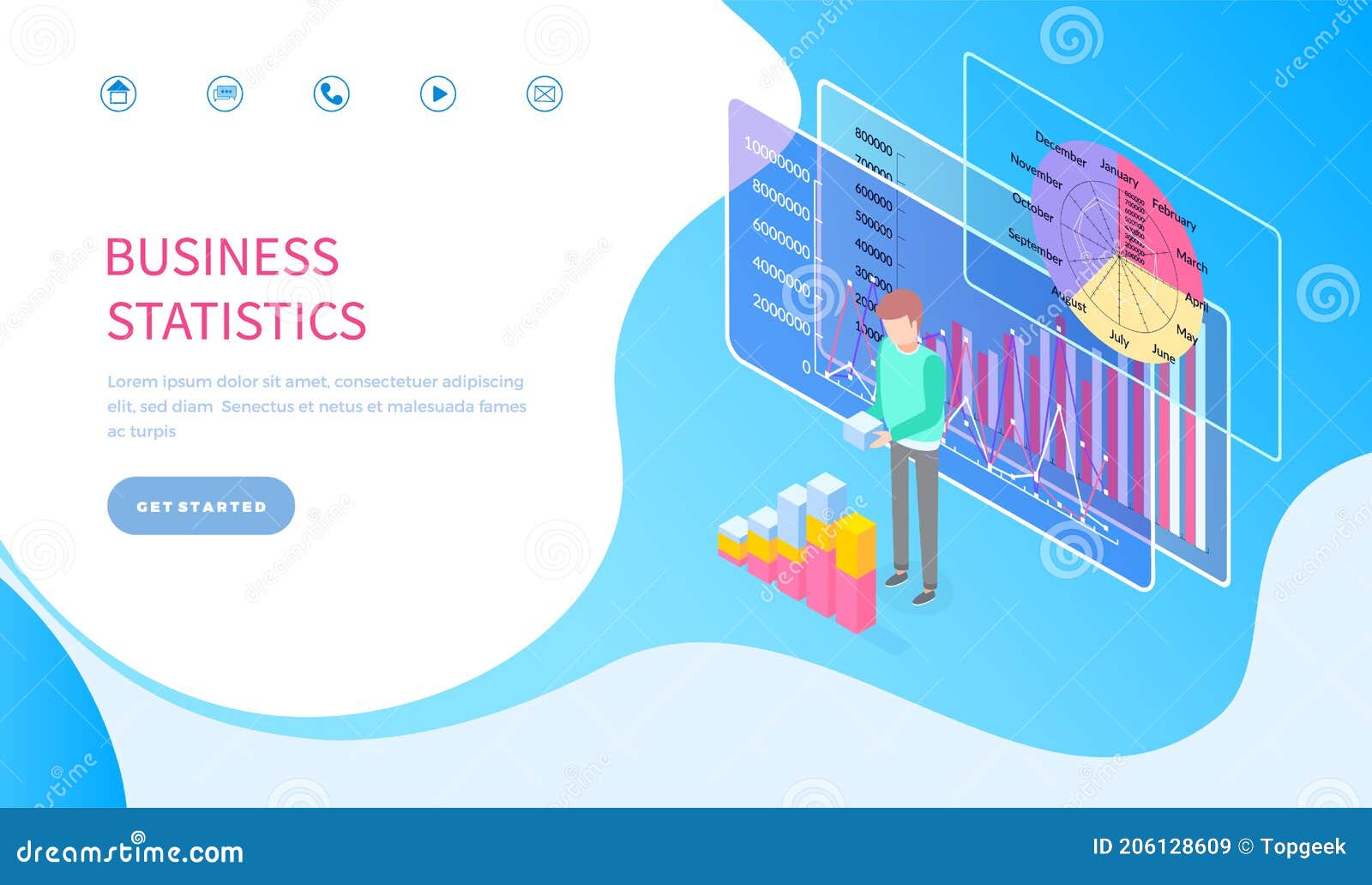 Statistics In Visual Form, Charts And Flowcharts Cartoon Vector ...