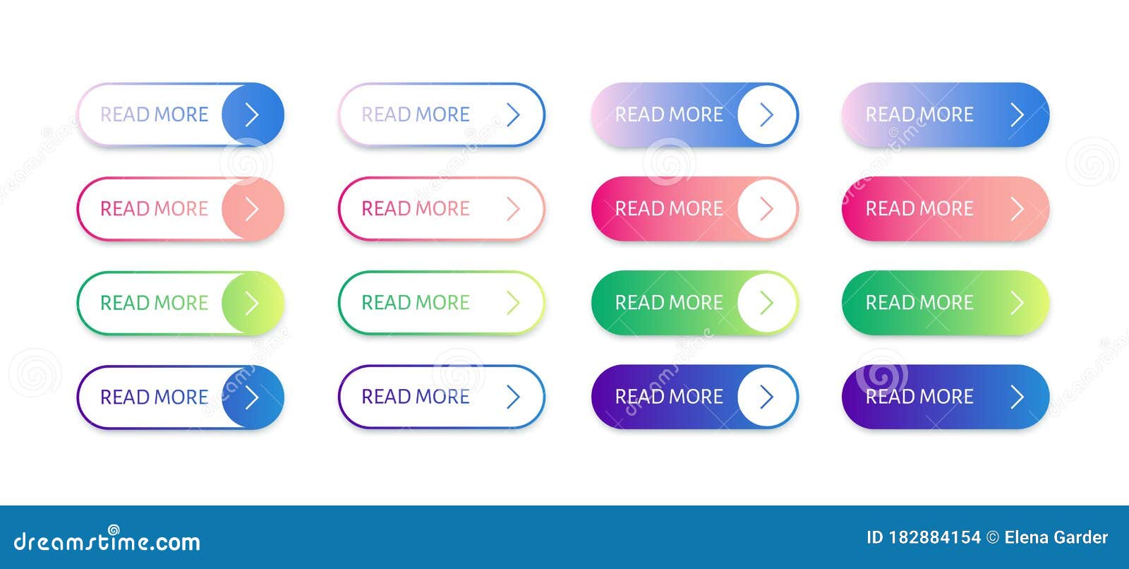 Website Button Read More with Arrow. Simple Gradient Flat Buttons Stock Vector - Illustration of ...