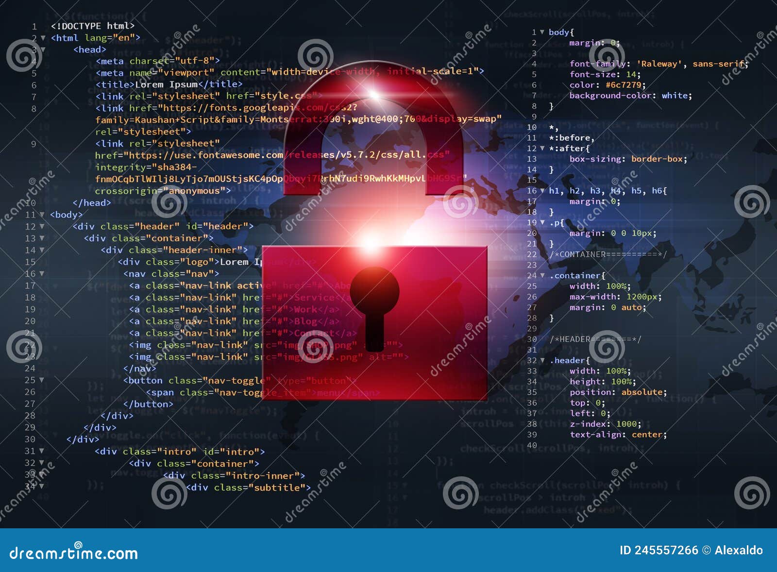Website Coding Lock Protection Stock Photo - Image of doctype, login ...
