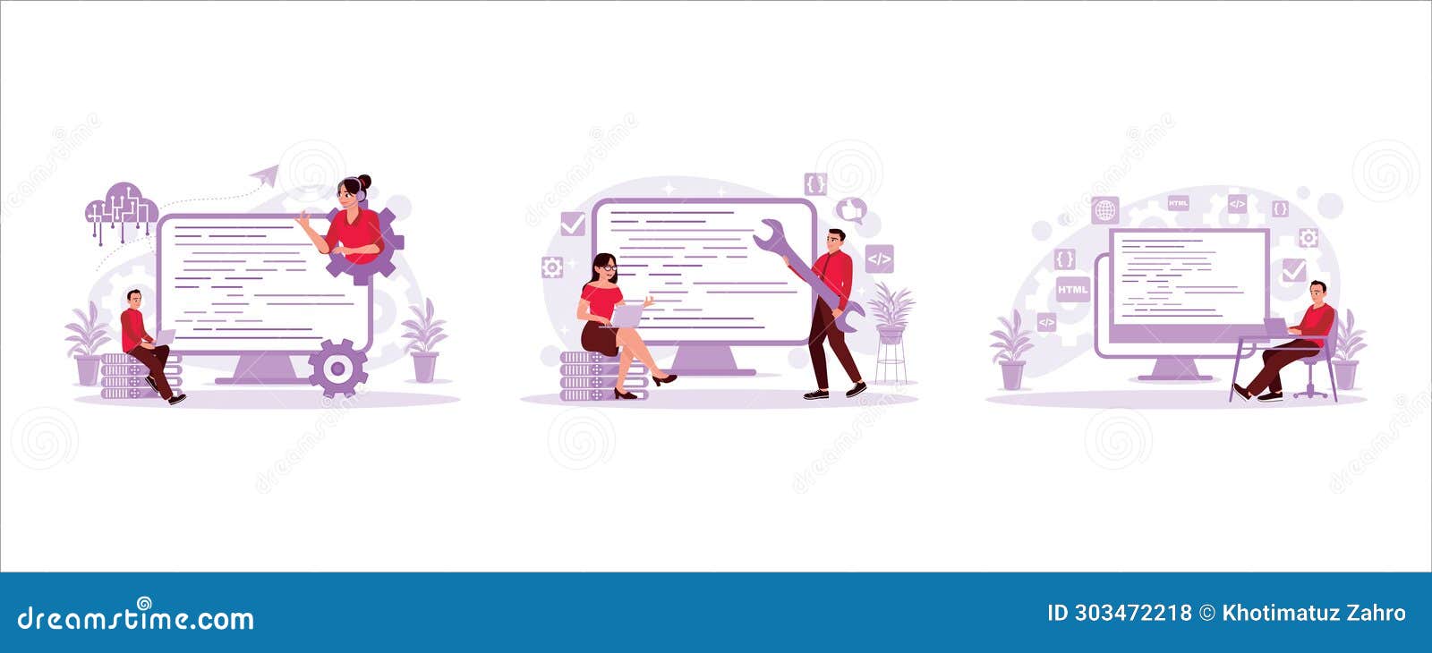 Website Coding, Programmer at Work, Man Breaking Programming Code. Software Developer Concept ...