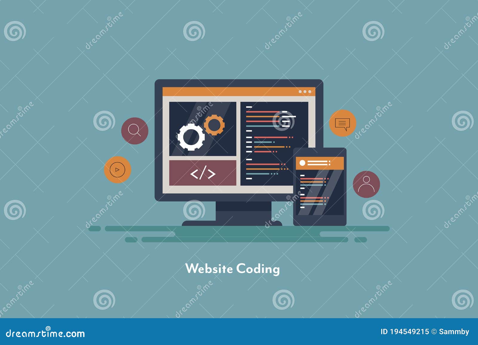 Website Coding. Programming Code Application on Computer and Mobile Screen. Web Programming ...