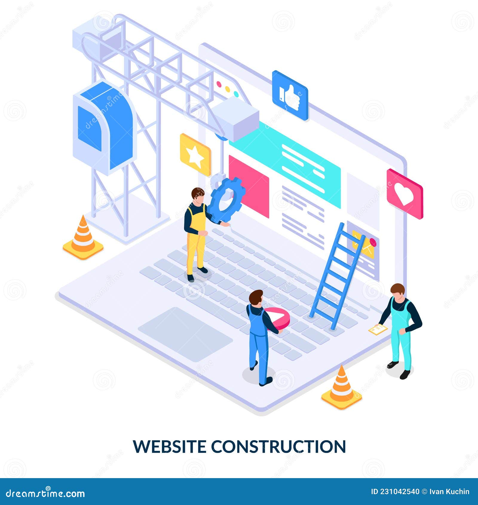 Website Construction and Development Concept. Isometric Illustration on ...