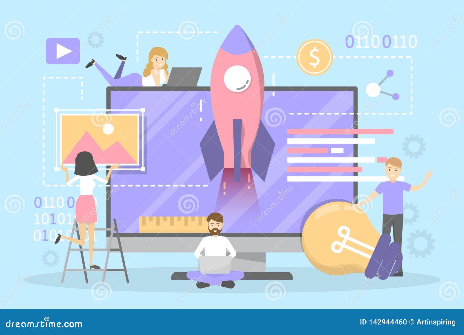 Website Design and Development Horizontal Banner Set. Stock Vector - Illustration of menu ...