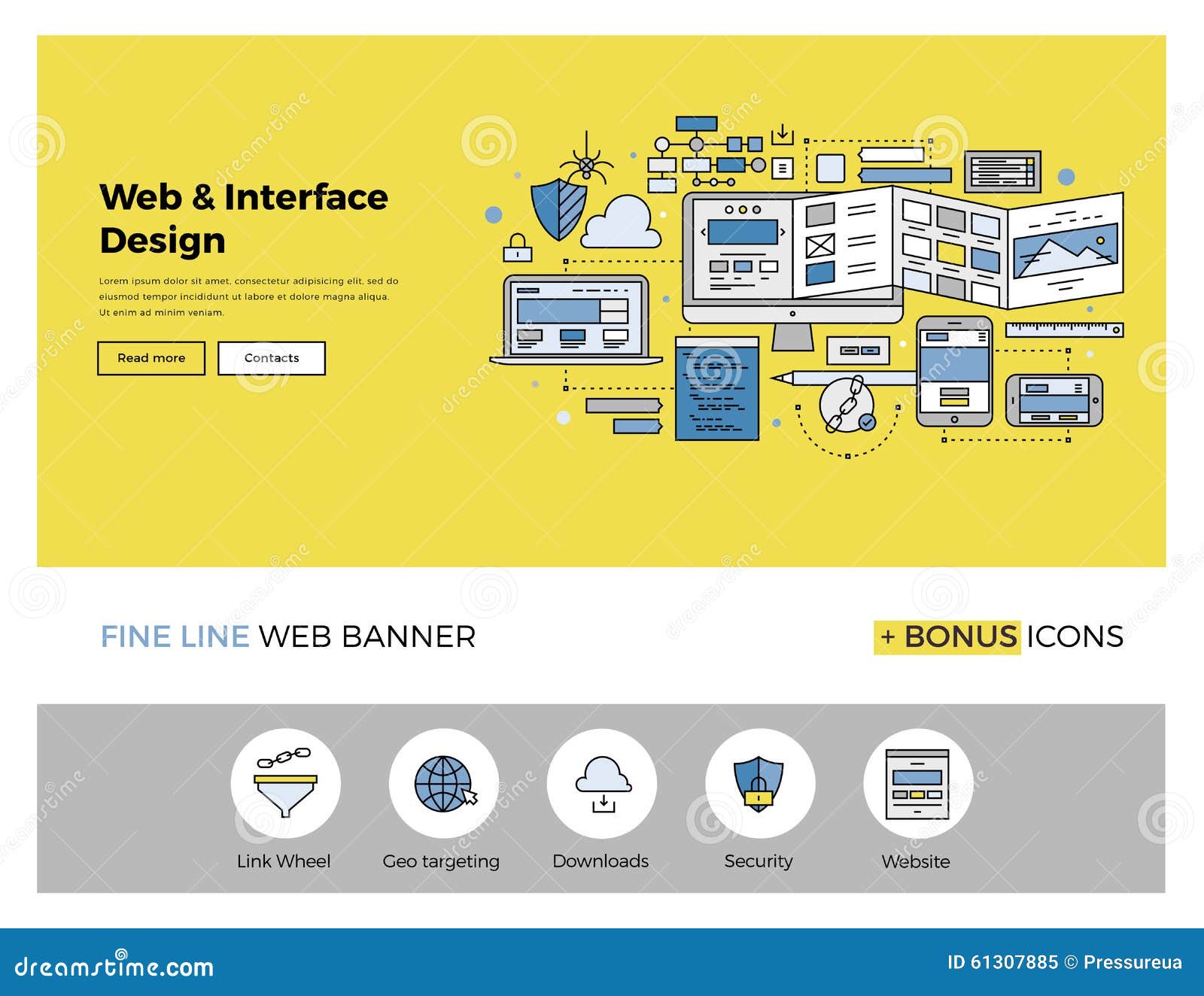 Website Design Flat Line Banner Stock Vector - Illustration of ...