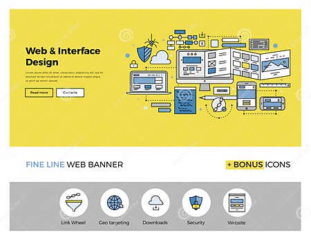 Website Design Flat Line Banner Stock Vector - Illustration of ...