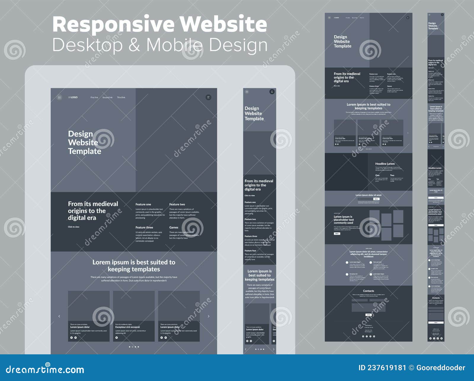 Website Design. Responsive Desktop and Mobile Wireframe Stock Vector ...