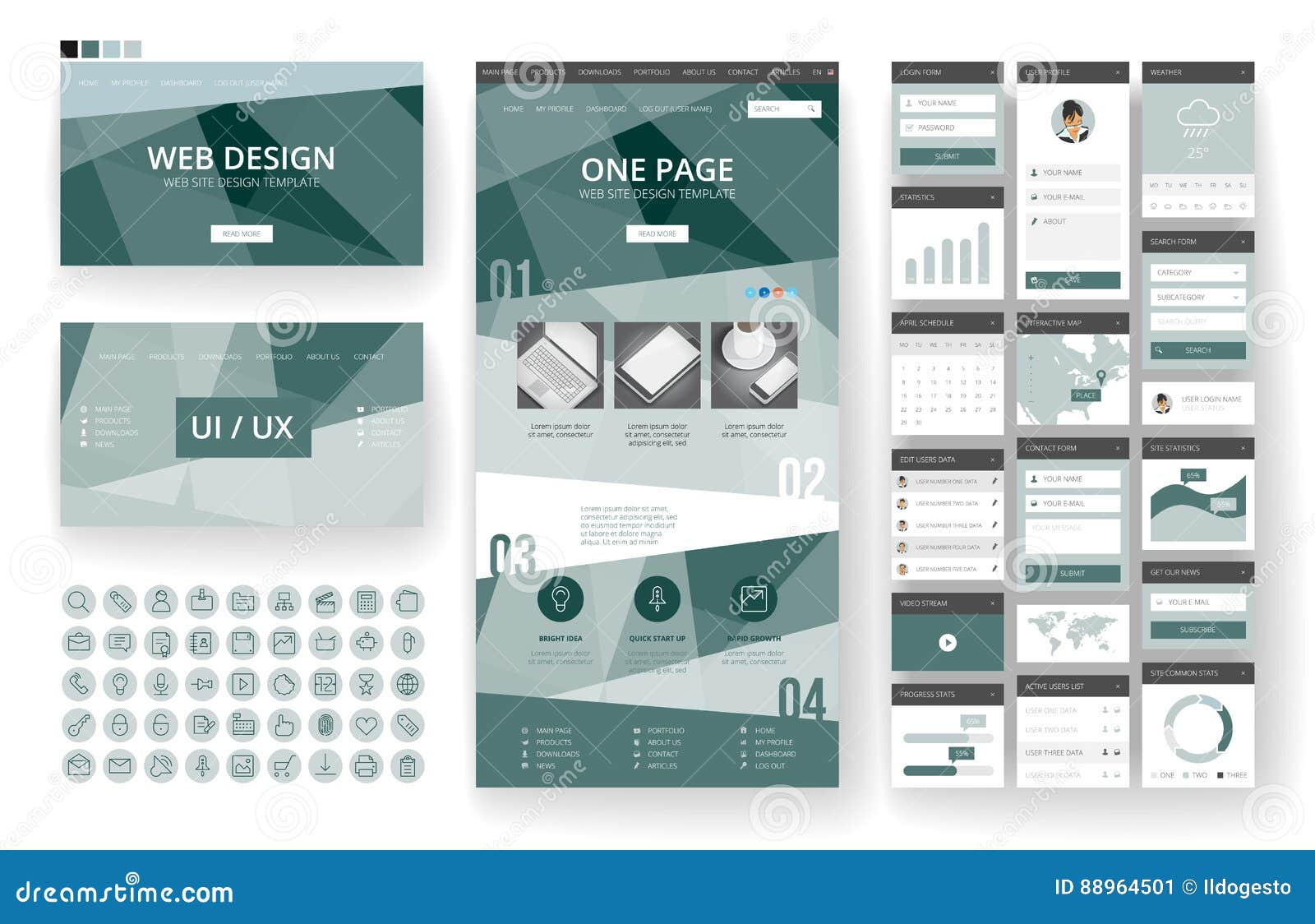 Website Design Template and Interface Elements Stock Vector ...