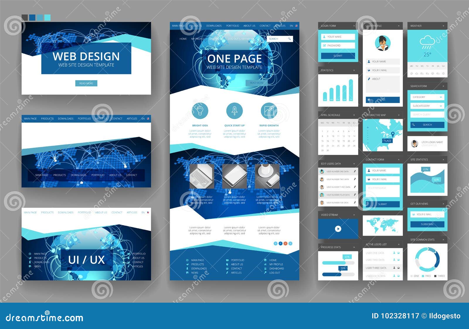 Website Design Template and Interface Elements Stock Vector ...