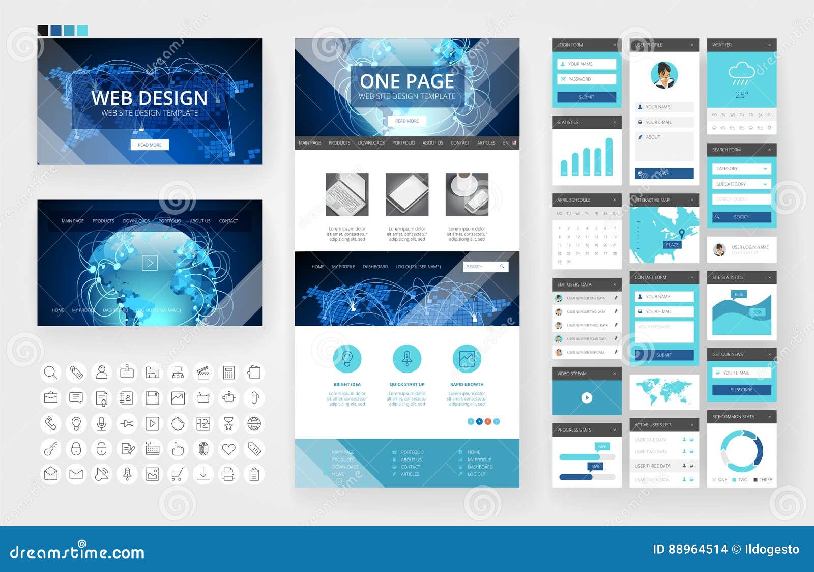 Website Design Template and Interface Elements Stock Vector ...
