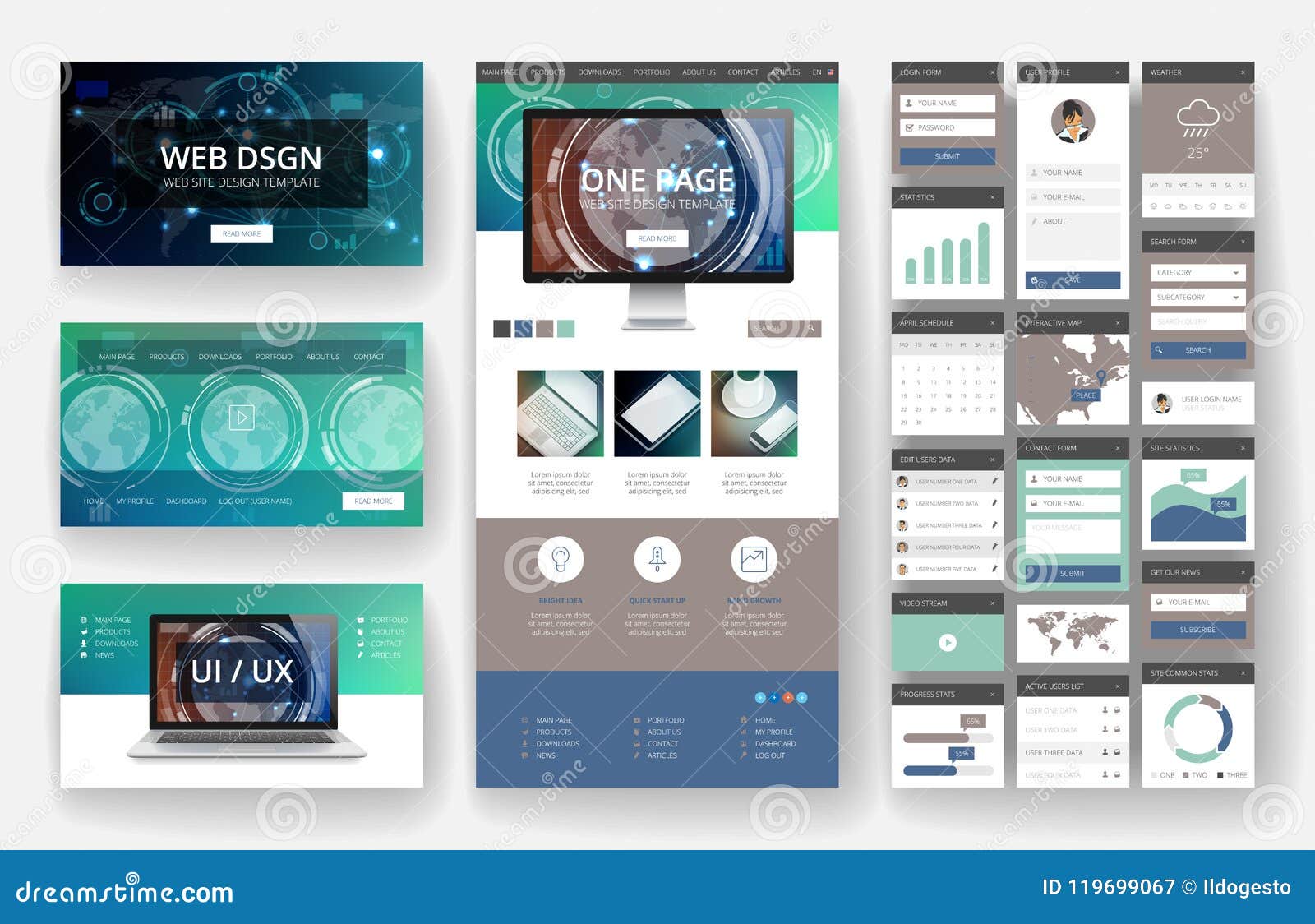 Website Design Template and Interface Elements Stock Vector ...