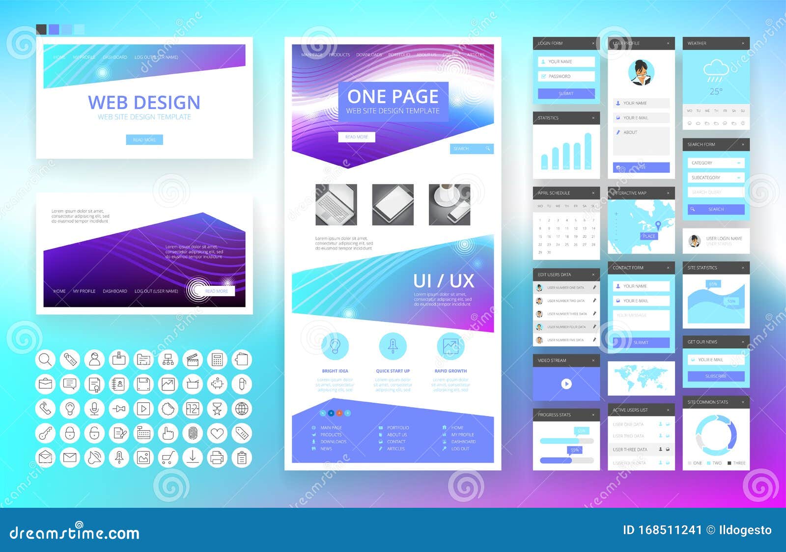 Website Design Template and Interface Elements Stock Vector ...