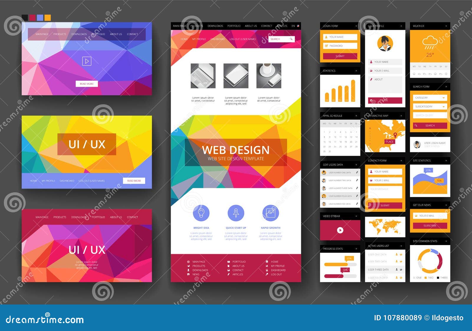 Website Design Template and Interface Elements Stock Vector ...