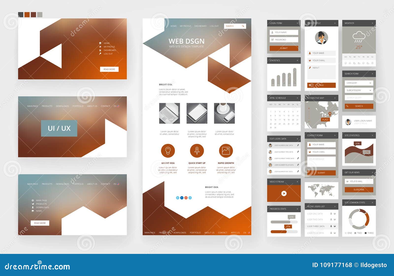 Website Design Template and Interface Elements Stock Vector ...
