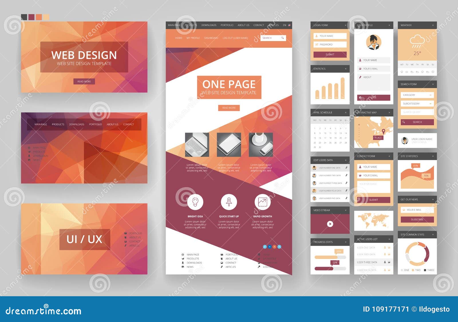 Website Design Template and Interface Elements Stock Vector ...